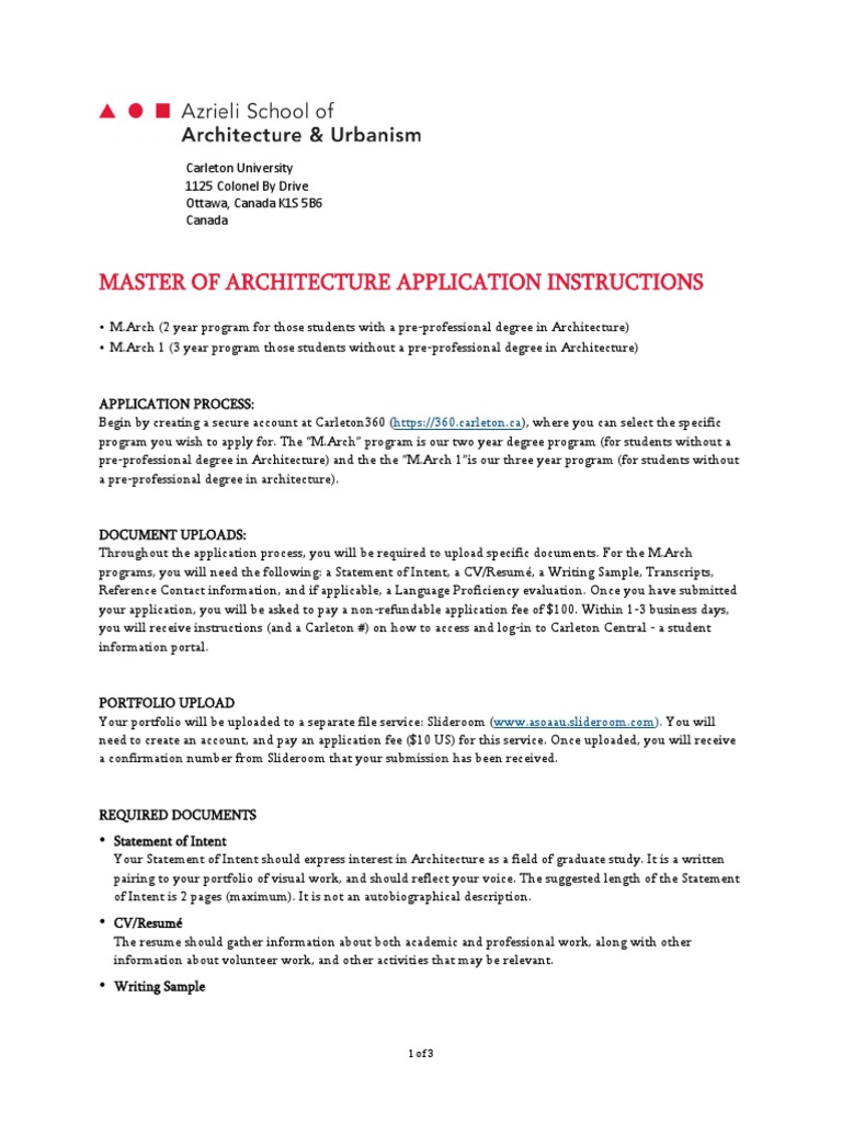 Carleton M.Arch Application Guide | PDF | Résumé | Cognition
