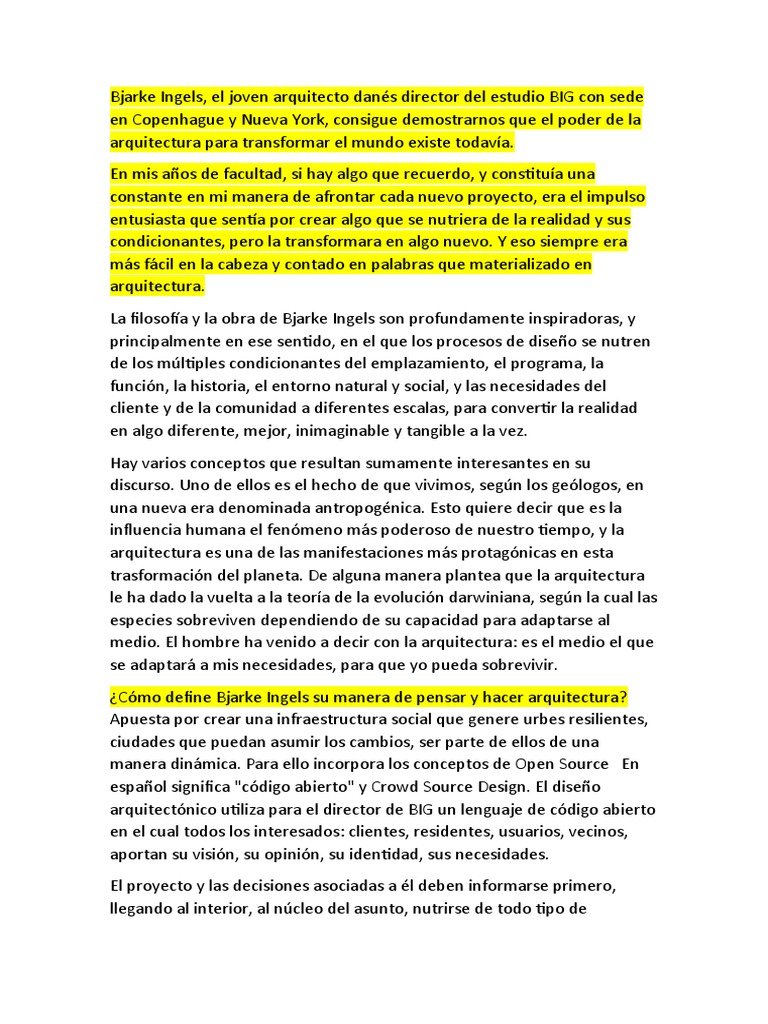 Bjarke Ingels: Arquitectura Transformadora | PDF | Evolución | Arquitecto