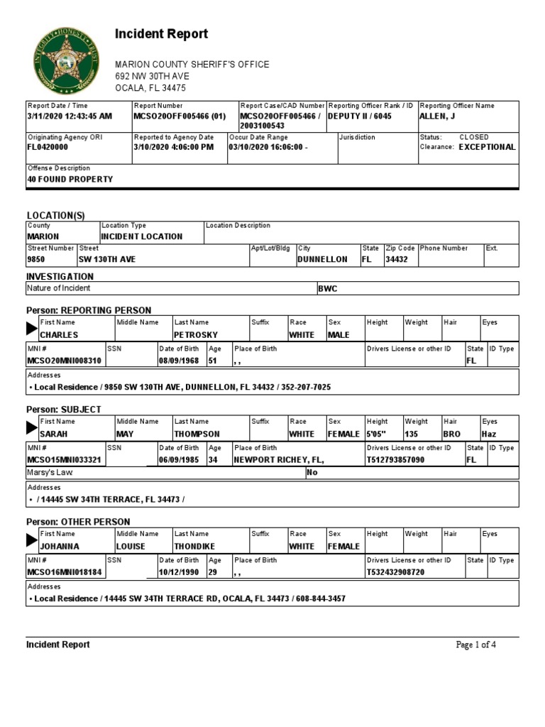 Found Property Incident Report | PDF | Government | Violence