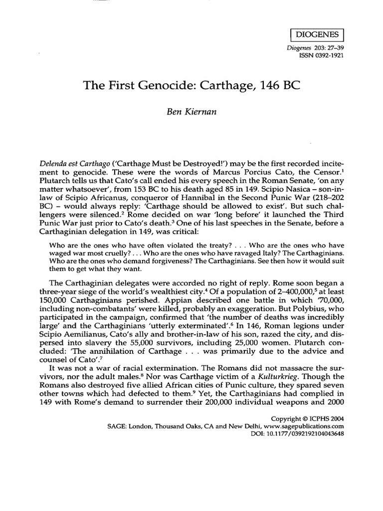 The First Genocide: Carthage, 146 BC: Ben Kiernan | PDF | Aeneas ...