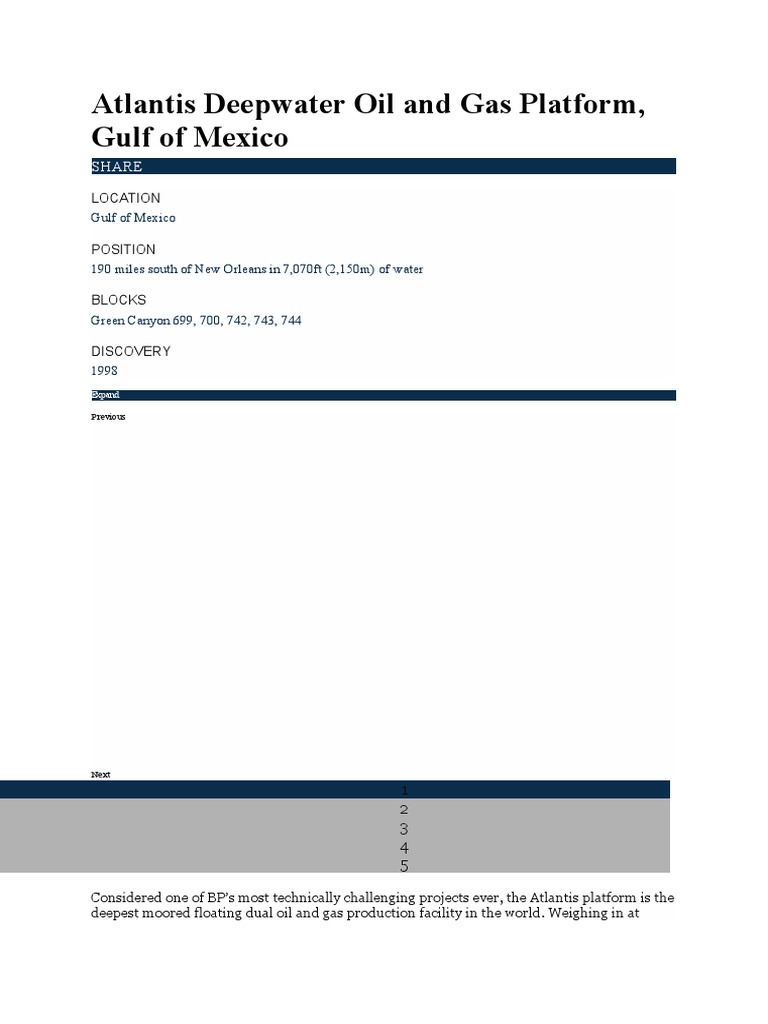 Atlantis Deepwater Oil and Gas Platform, Gulf of Mexico: Share | PDF ...