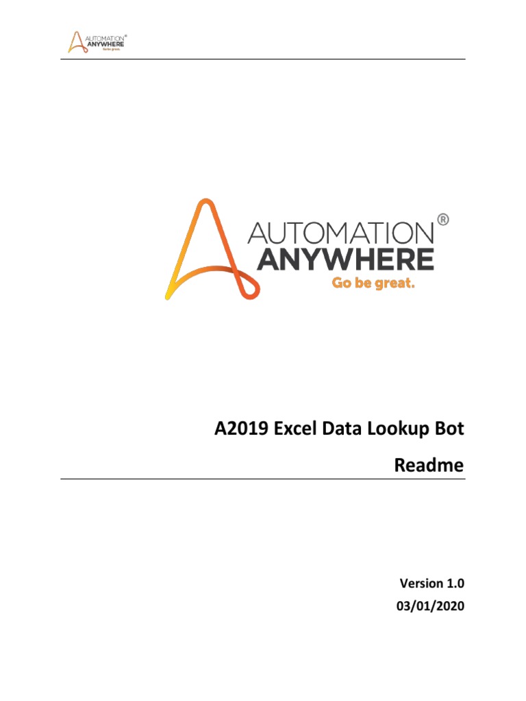 A2019 Excel Data Lookup Bot Automation Anywhere Readme 1 PDF | PDF | Microsoft Excel | Windows ...