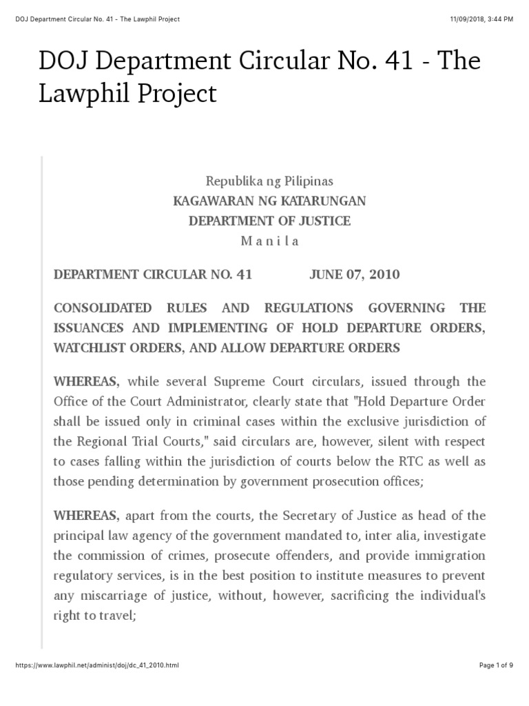 DOJ Circular 41: HDO & WLO Regulations | PDF | United States Department ...
