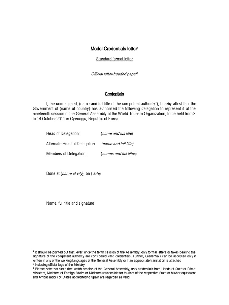 Credentials Model Letter