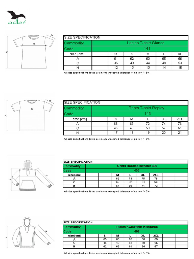 Commodity Code Ladies T-Shirt Glance 141: Size Specification | PDF ...