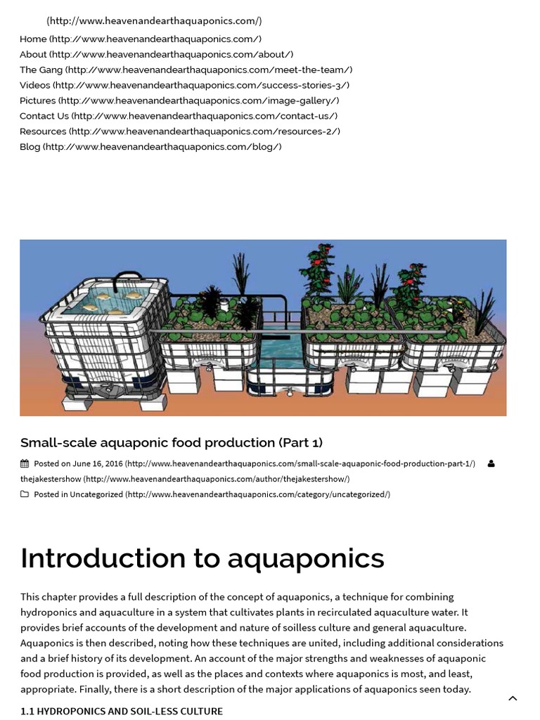 Small-Scale Aquaponic Food Production (Part 1) - Heaven and Earth ...