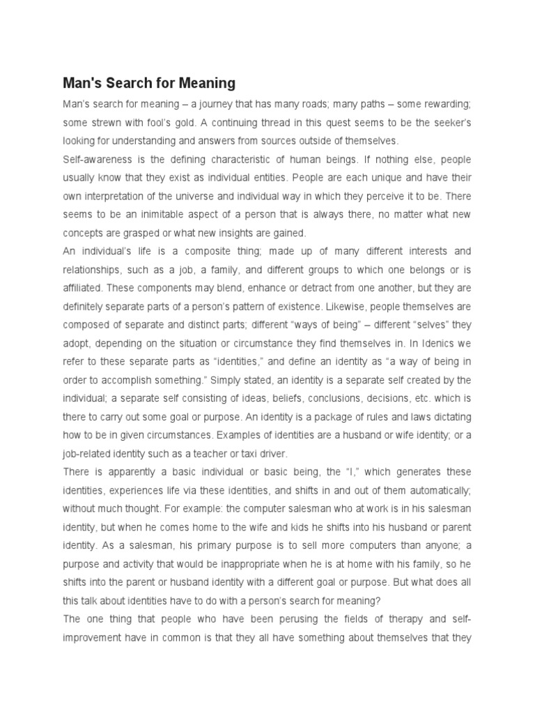 Man's Search For Meaning | PDF | Identity (Social Science) | Self