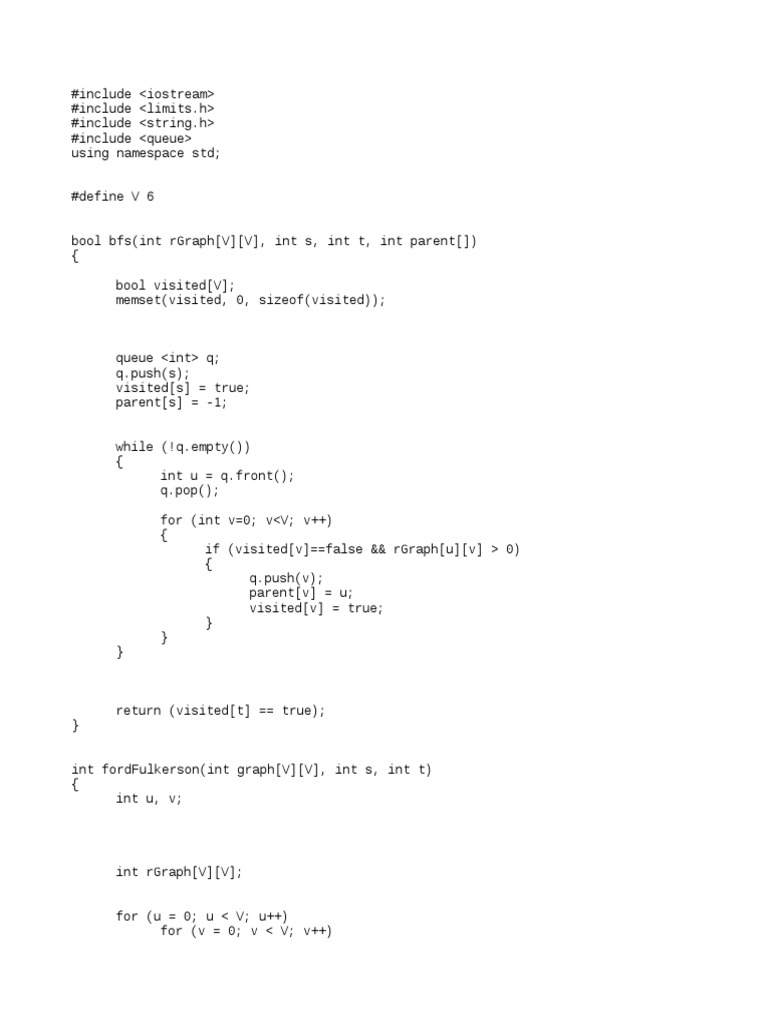 Implementation of the Ford-Fulkerson algorithm to find the maximum flow ...