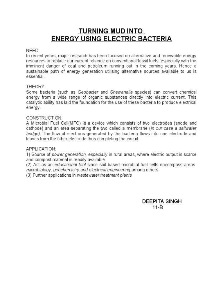 Electric Bacteria for Energy Generation | PDF