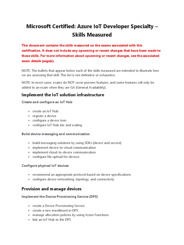 Microsoft Certified: Azure Iot Developer Specialty - Skills Measured ...