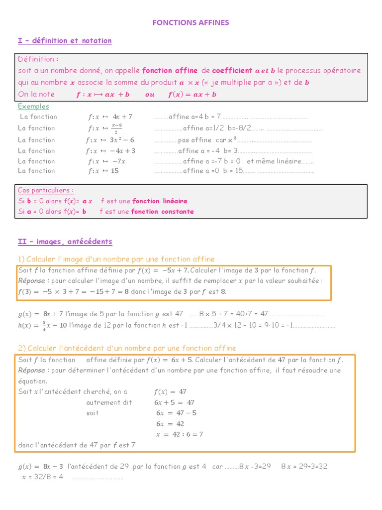 Antécédents des fonctions affines | PDF | Fonction (Mathématiques ...