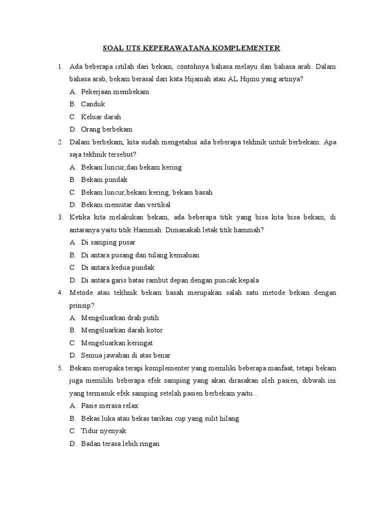 Soal Uts Keperawatana Komplementer | PDF