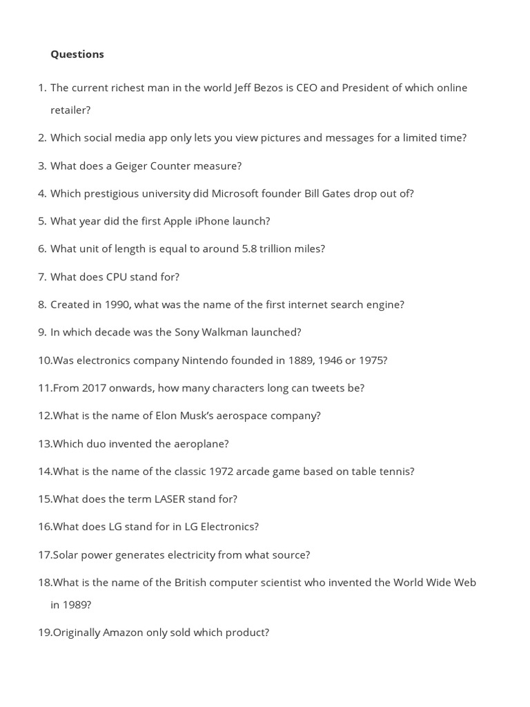 Technology Quiz | PDF