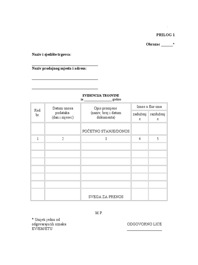 Evidencija Trgovine (Obrazac ETU) | PDF