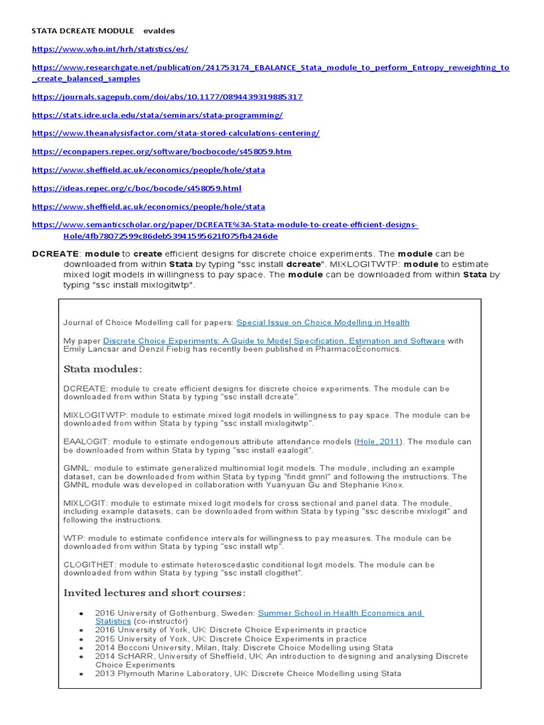 Stata Dcreate Module | PDF | Scientific Modeling | Estimation Theory