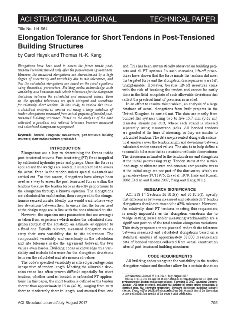 Elongation Tolerance - ACI Structural Journal - July 2017 | PDF ...