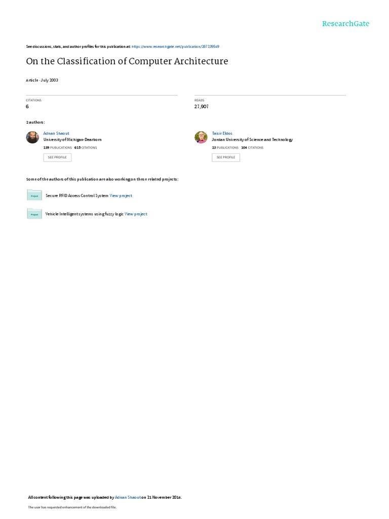 On The Classification of Computer Architecture | PDF | Central Processing Unit | Parallel Computing