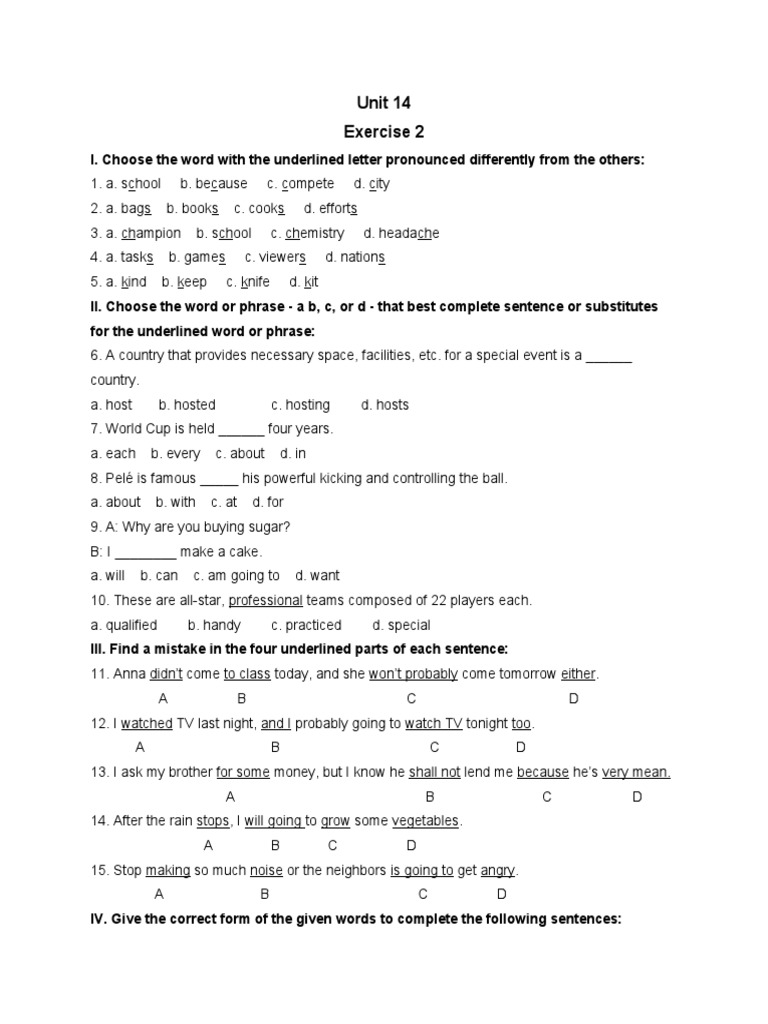 Unit 14 Exercise 2 | PDF