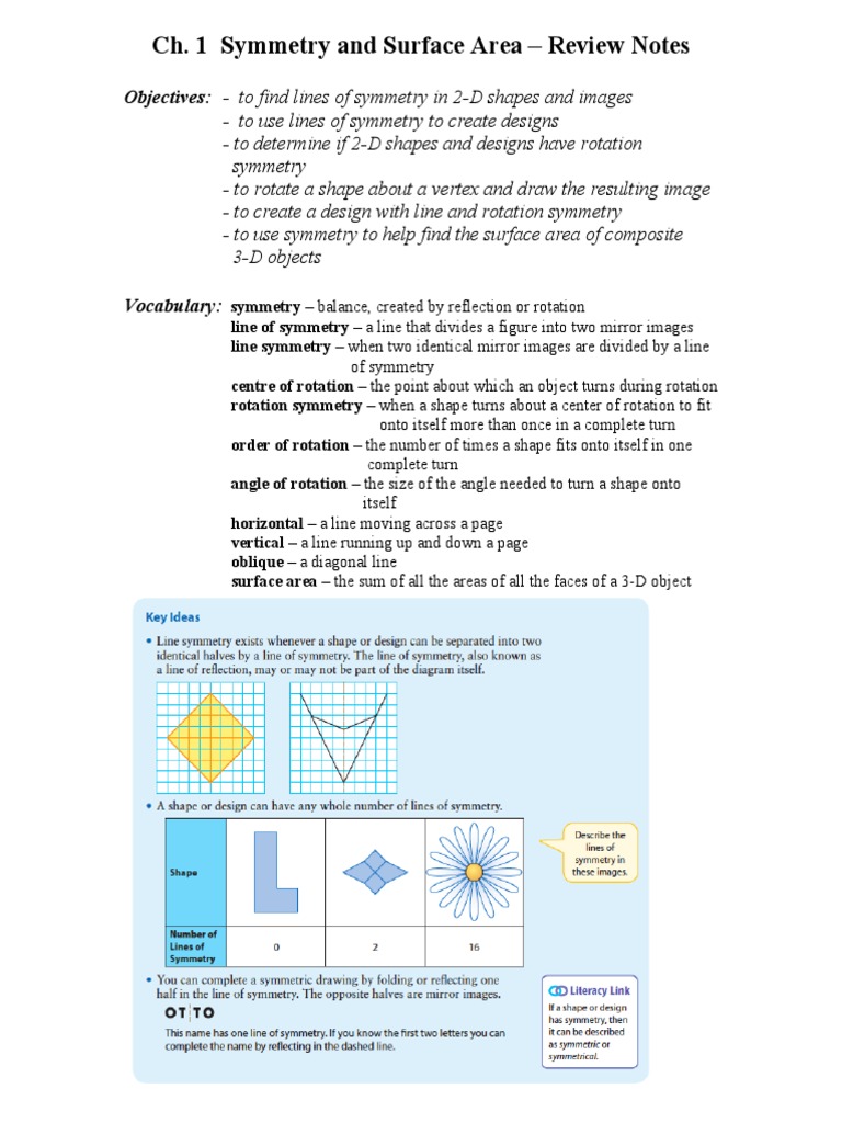 Ch. 1 Symmetry and Surface Area - Review Notes: Objectives: - To Find ...