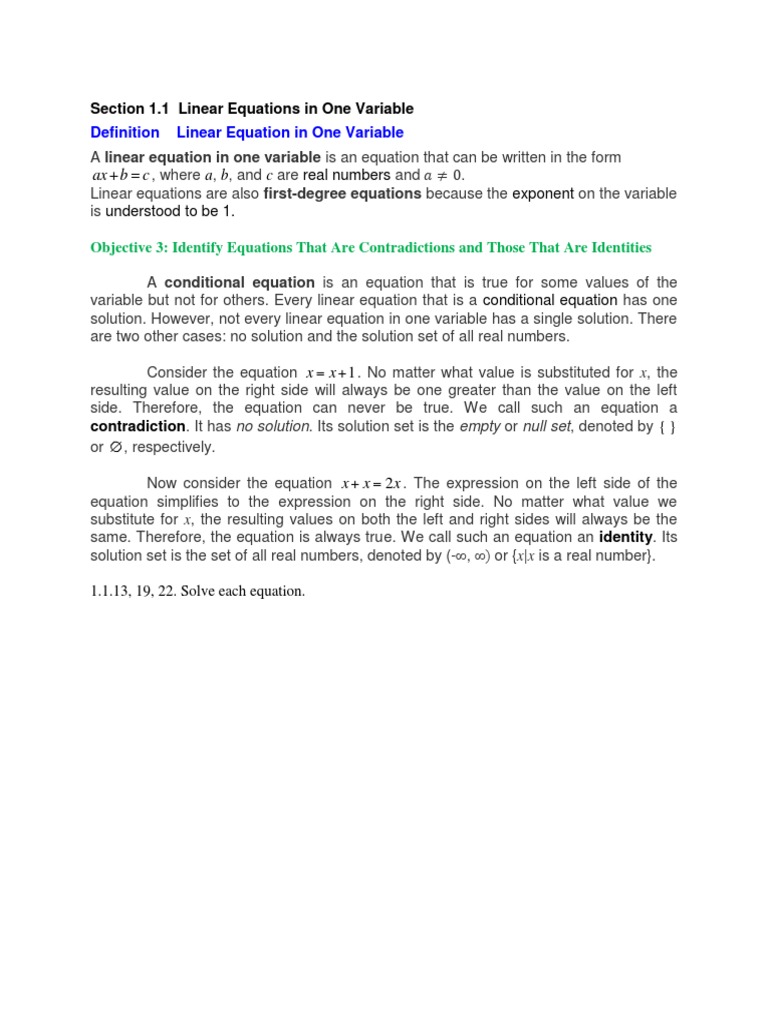 Definition Linear Equation in One Variable: Axb C A B C | Download Free ...