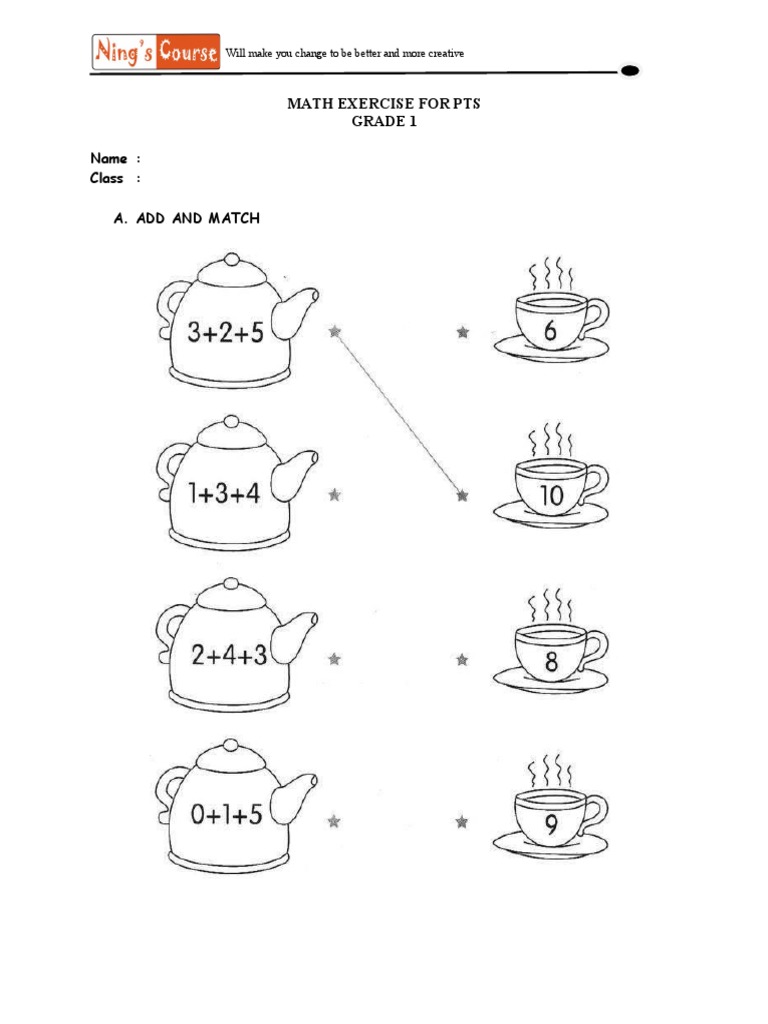 Math Exercise For Pts Grade 1: Name: Class: A. Add and Match | PDF