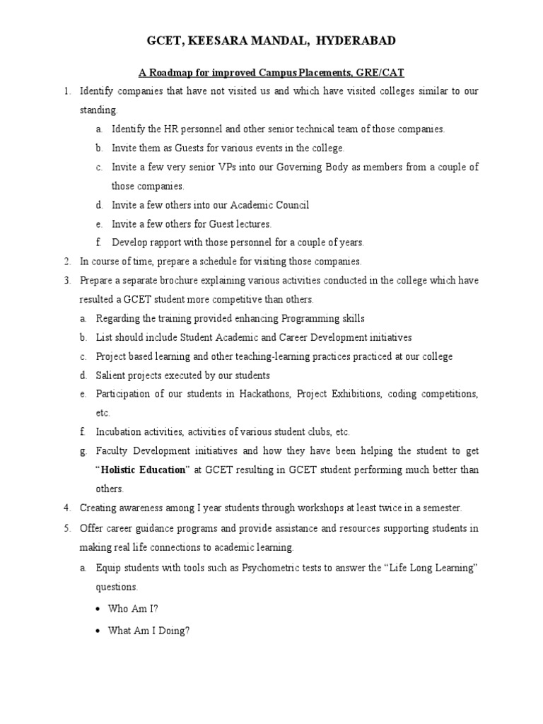 Roadmap for Enhanced Campus Placements | PDF | Graduate Record ...