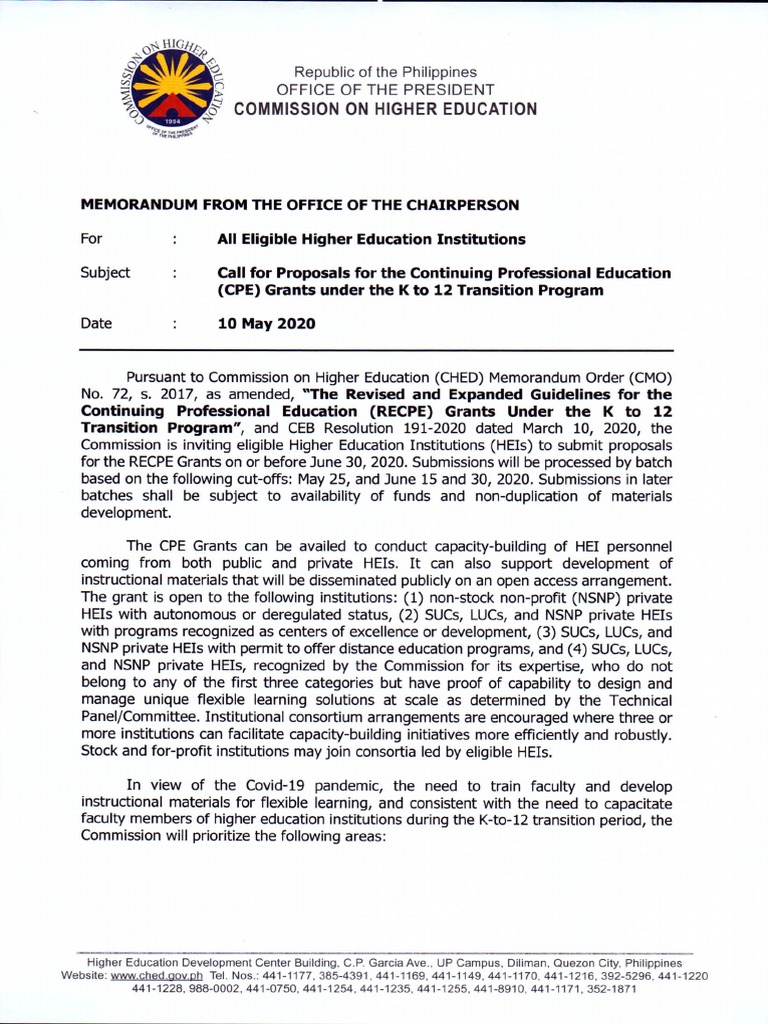 CHED-Memo Call-for-Proposal RECPE | PDF