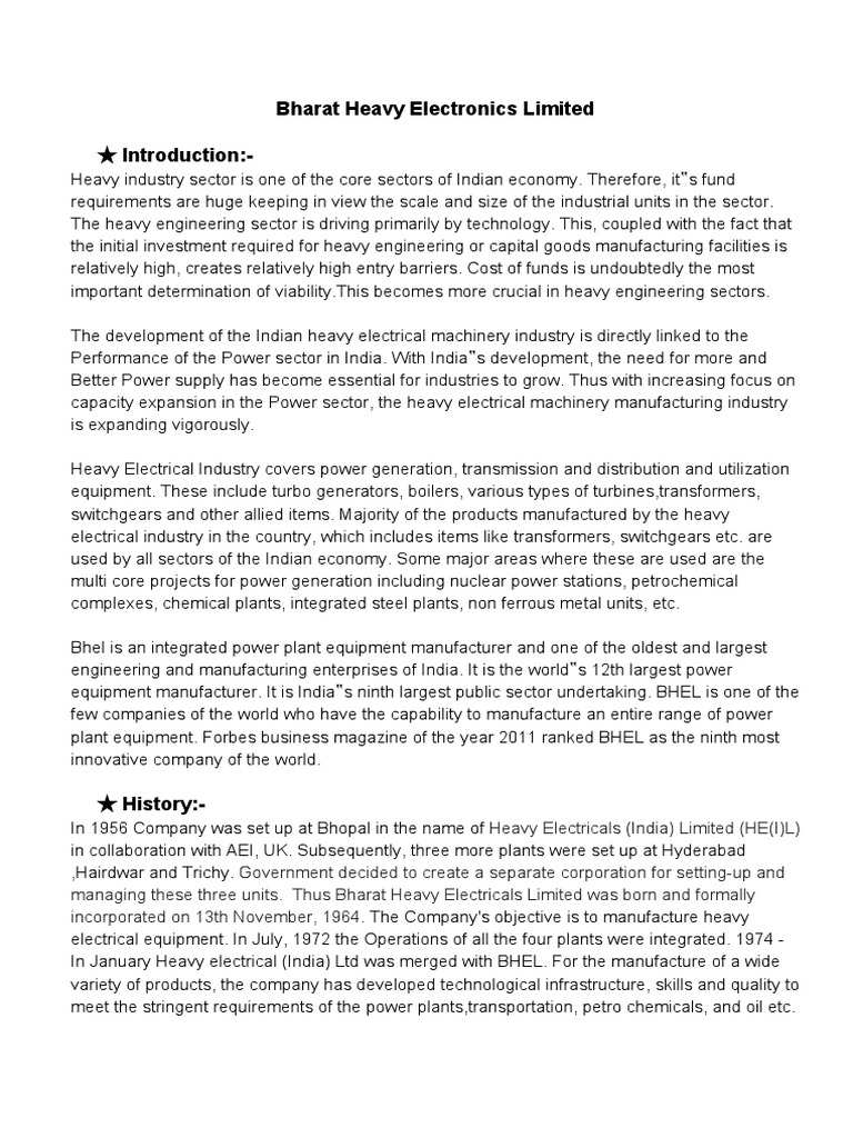 Bharat Heavy Electronics Limited | PDF | Siemens | Energy And Resource