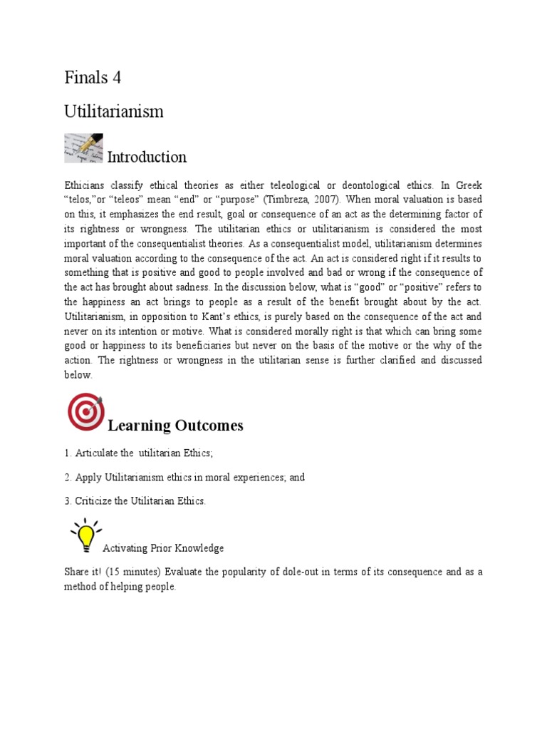Finals 4.doc Utilitarianism | PDF | Utilitarianism | Ethical Theories