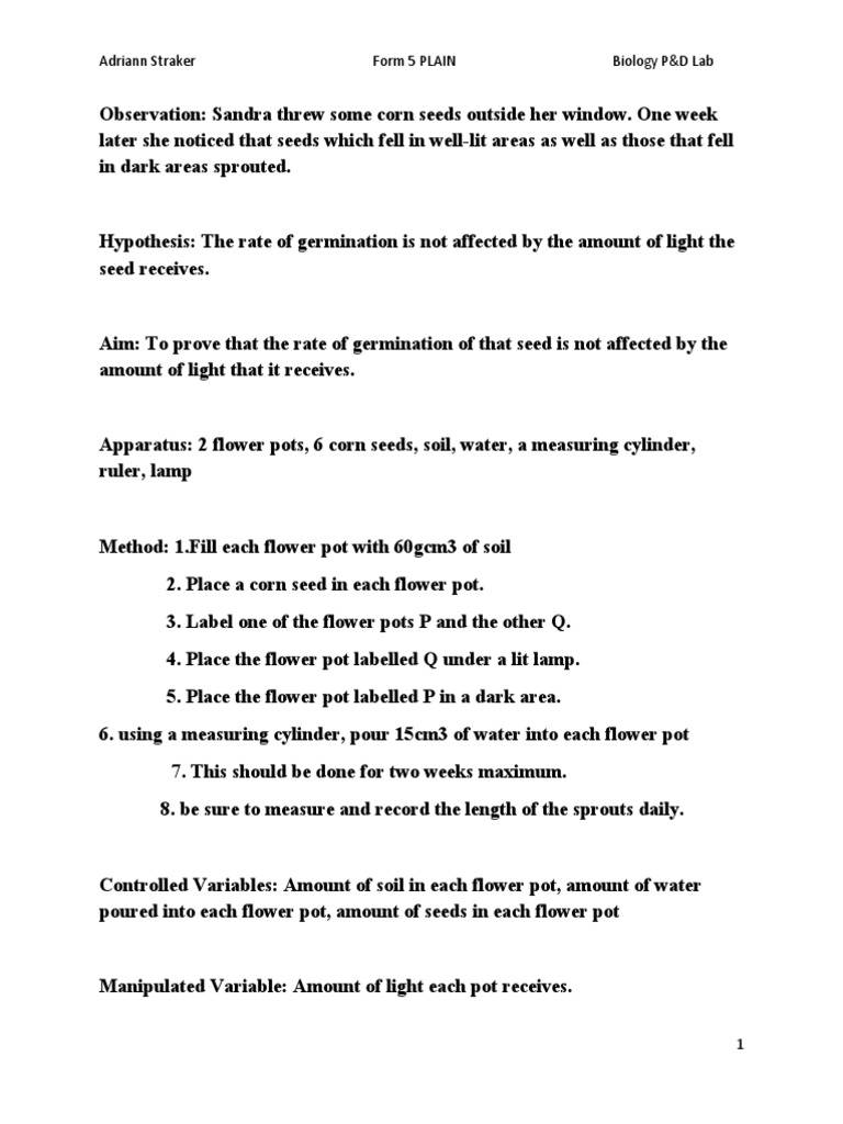 Biology P D Lab Germination | PDF