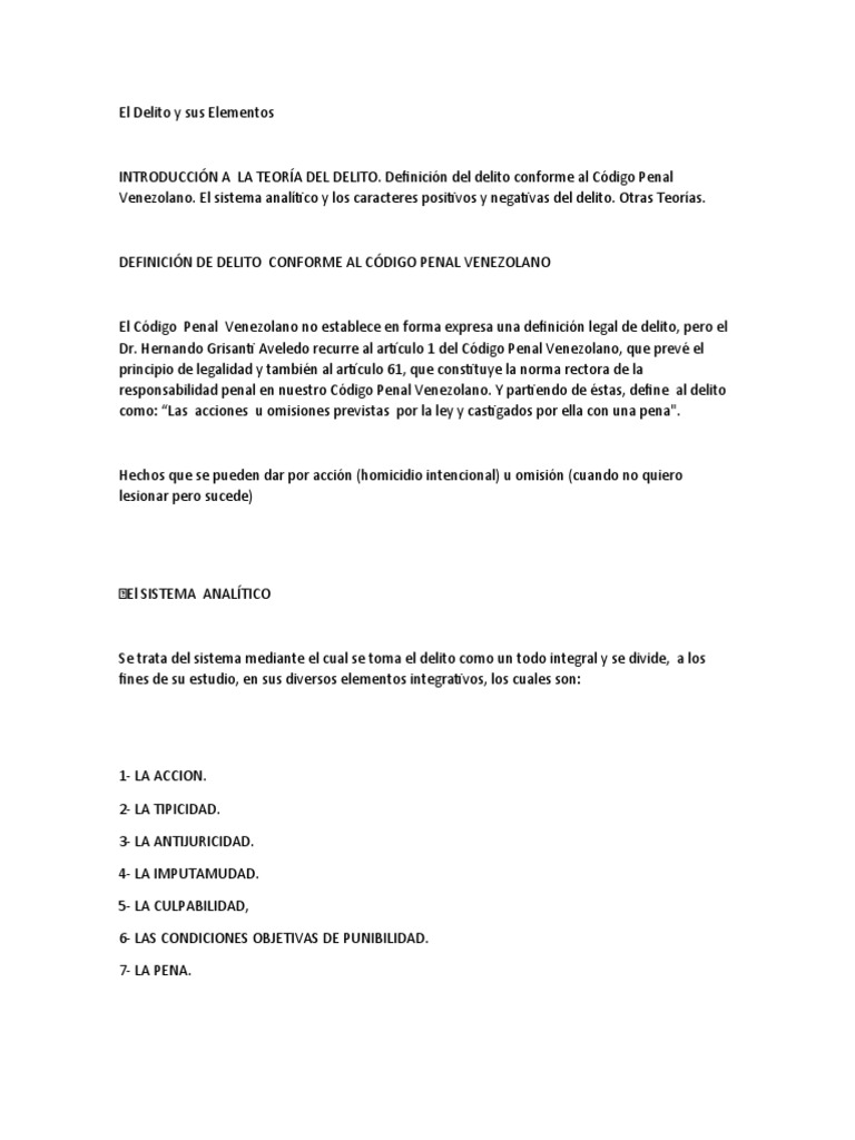 El Delito y Sus Elementos | PDF | Derecho penal | Castigos