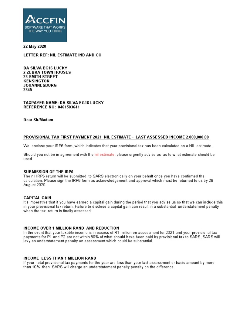 Letters p1 Individual and Company Nil Estimate 3 | PDF | Tax Return ...