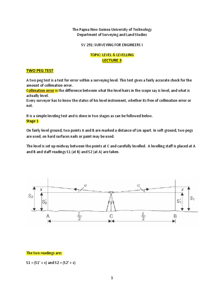 Two Peg Test: Stage 1 | PDF | Surveying | Scientific Observation