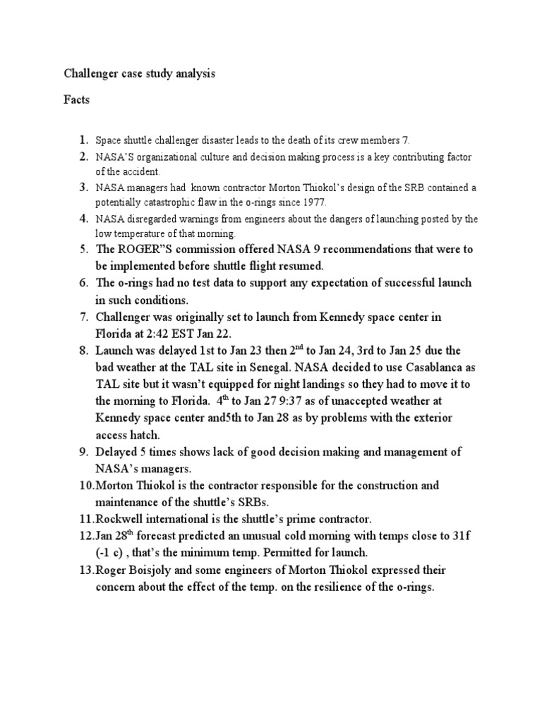 Challenger Case Study Analysis Facts | PDF | Space Shuttle | Space ...