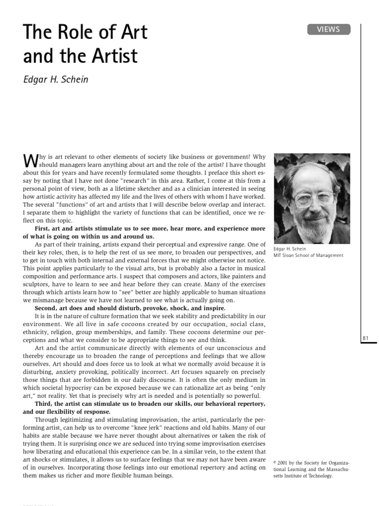The Role of Art and The Artist Edgar H. Schein | PDF | Improvisation ...