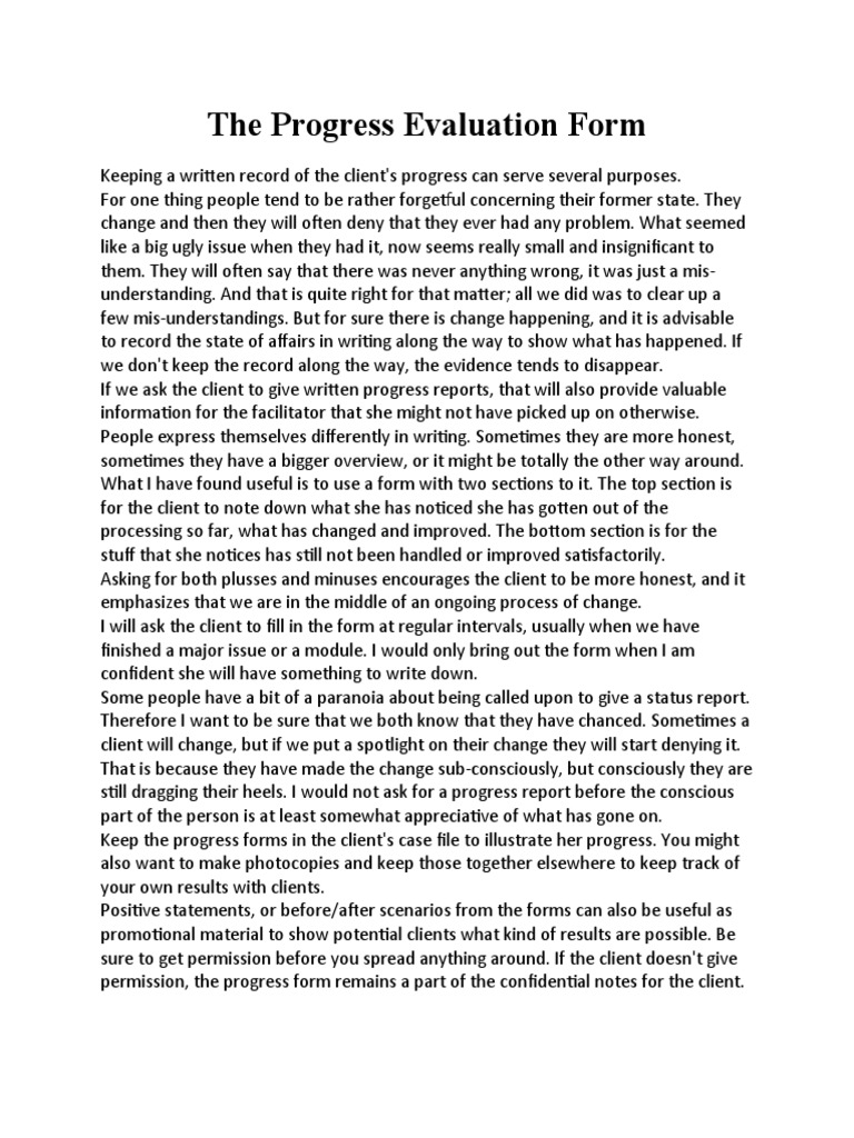Documenting Client Progress: A Guide to Using Progress Evaluation Forms ...
