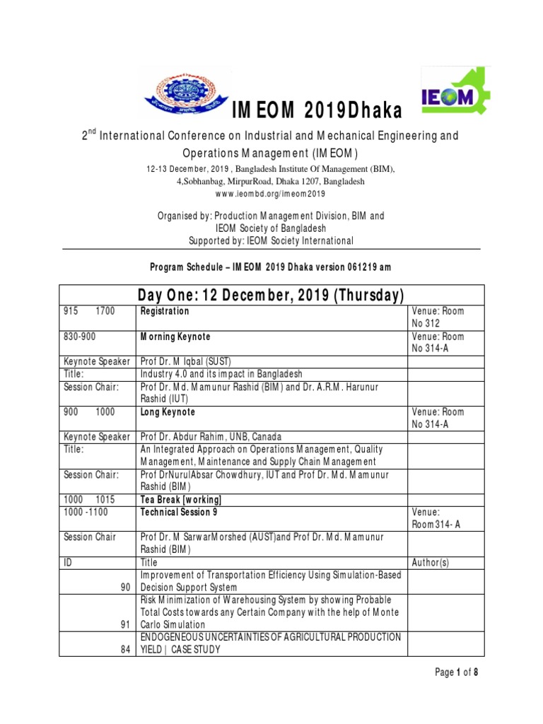 V1 Program 061219 Schedule IMEOM 2019 | PDF | Bangladesh | Business
