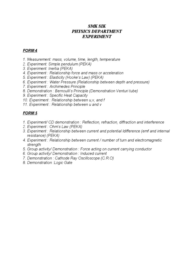 Form 4 Physics Experiments Overview | PDF | Foreign Language Studies