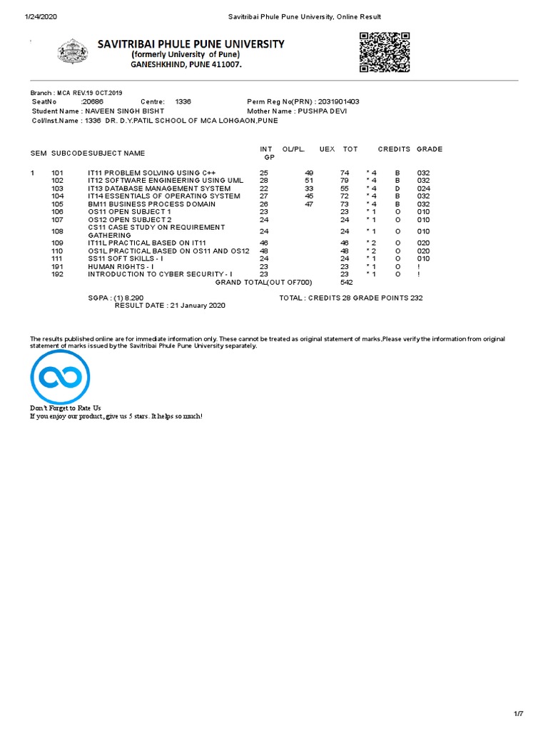 Savitribai Phule Pune University, Online Result | PDF | Information ...