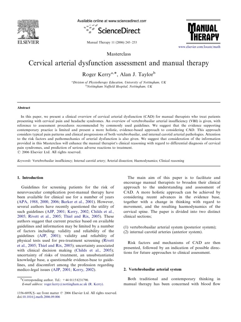 Cervical Arterial Dysfunction Assessment and Manual Therapy: Roger ...