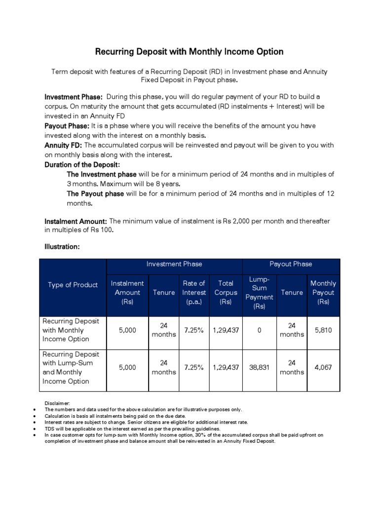 Monthly Income Recurring Deposit Plan | PDF | Life Annuity | Factor ...