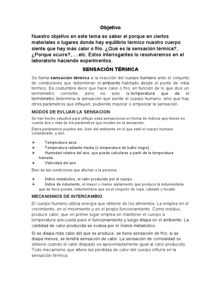 Sensación Térmica y Factores Clave | PDF | Meteorología | Termodinámica ...