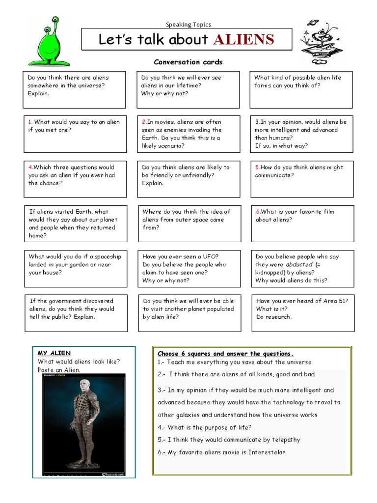 Speaking Topics: Possible Questions for a Discussion on Aliens | PDF ...