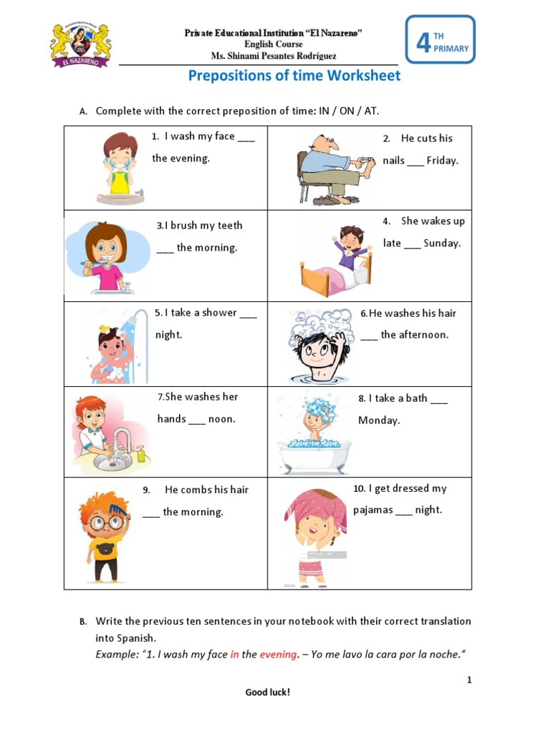 Lesson 7 - Prepositions of Time | PDF | Language Arts & Discipline