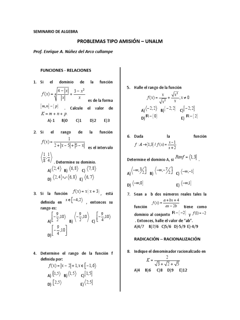 Seminario de Algebra - Unalm | Descargar gratis PDF | Relaciones matematicas | Números