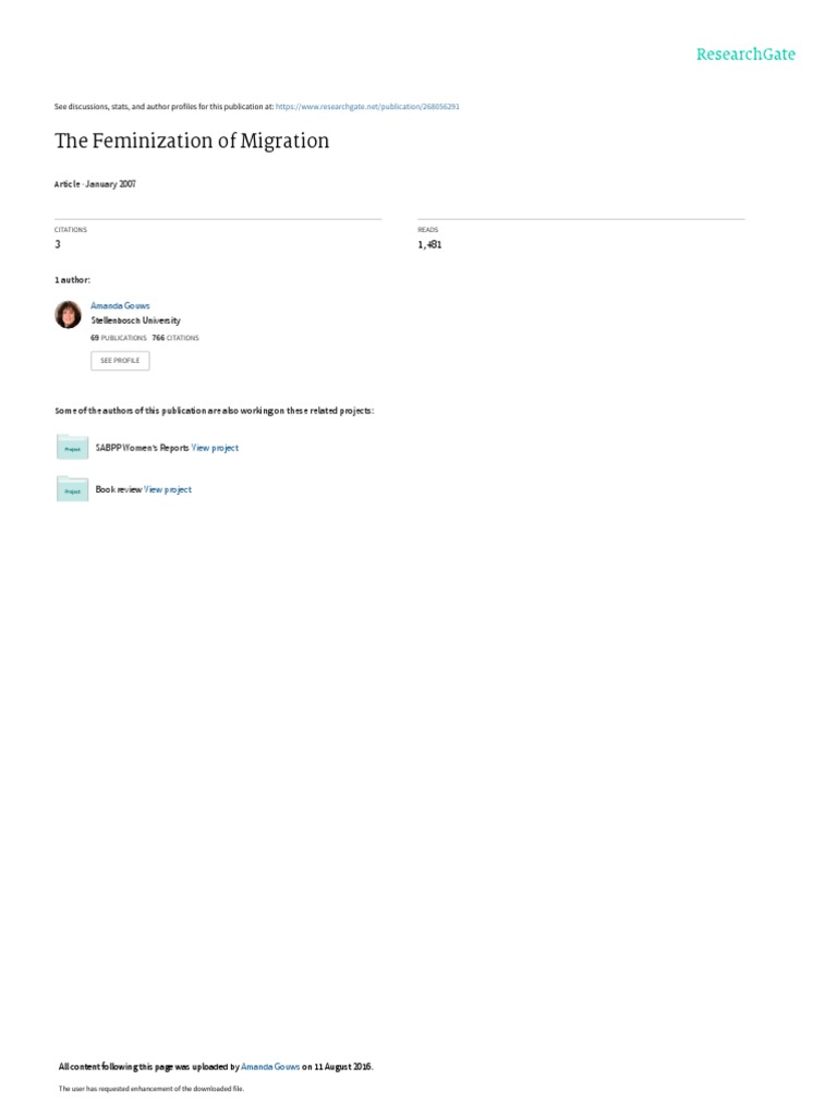 The Feminization Of Migration Pdf Pdf Human Migration Structural Adjustment