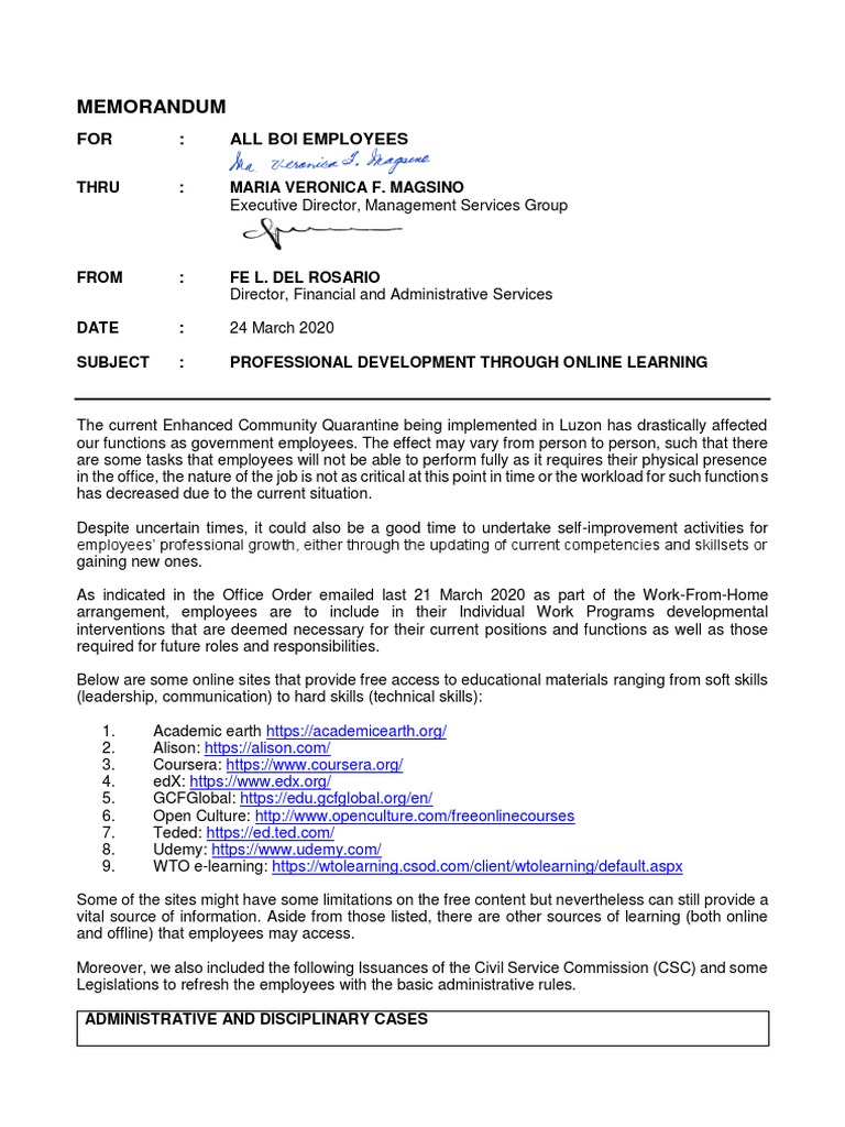 Memorandum Professional Development | PDF | Educational Technology ...