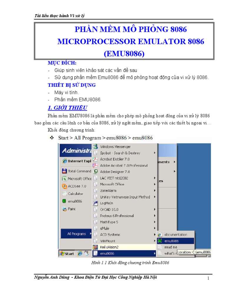 Phần Mềm Mô Phỏng 8086 Microprocessor Emulator 8086 (EMU8086) | PDF