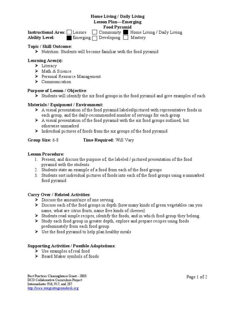 Lesson Plan Food Piramid | PDF | Foods | Lesson Plan