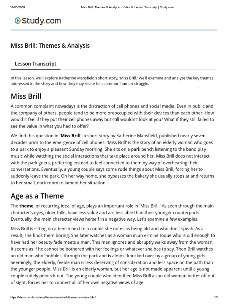 Miss Brill - Themes & Analysis | PDF | Loneliness